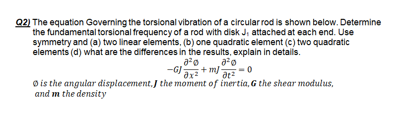 Q2) The equation Governing the torsional vibration of | Chegg.com