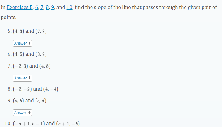 Solved In Exercises 5,6,7,8,9, and 10, find the slope of the | Chegg.com
