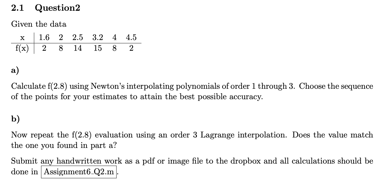 Given the data a) Calculate f(2.8) using Newton's | Chegg.com