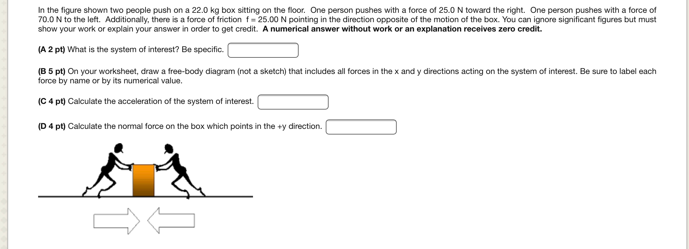 Solved In the figure shown two people push on a 22.0 kg box | Chegg.com