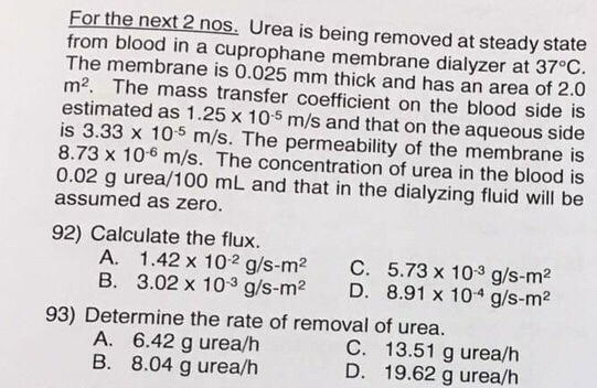 Solved For the next 2 nos. Urea is being removed at steady | Chegg.com