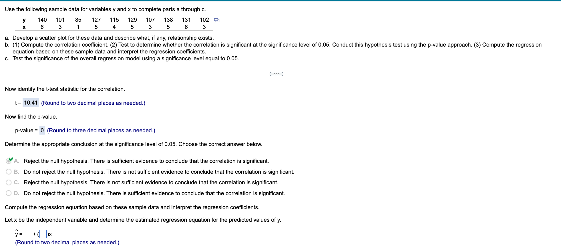 Solved a. Develop a scatter plot for these data and describe | Chegg.com
