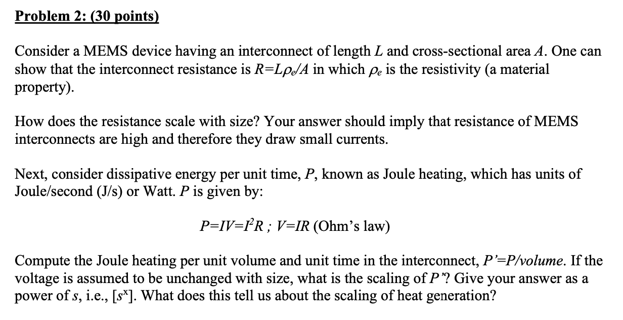 Consider a MEMS device having an interconnect of | Chegg.com