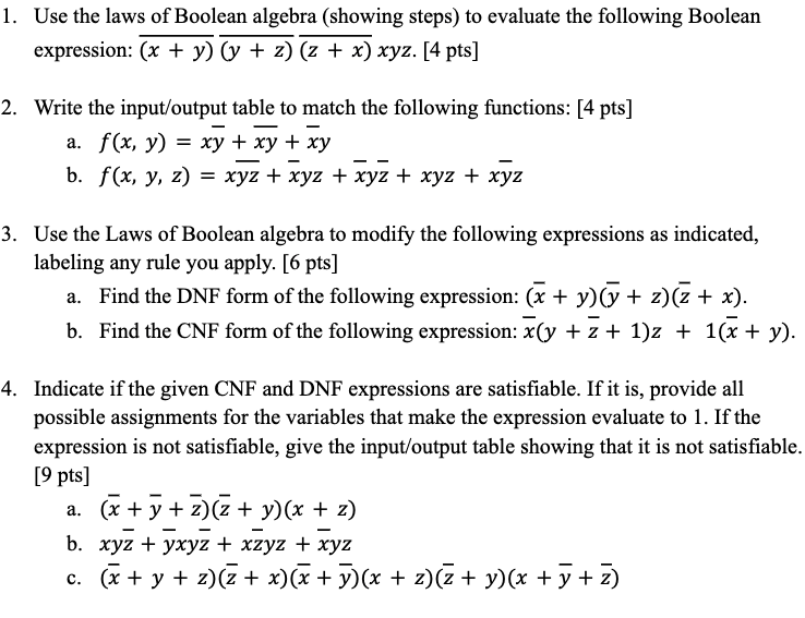 Solved 1. Use the laws of Boolean algebra (showing steps) to | Chegg.com
