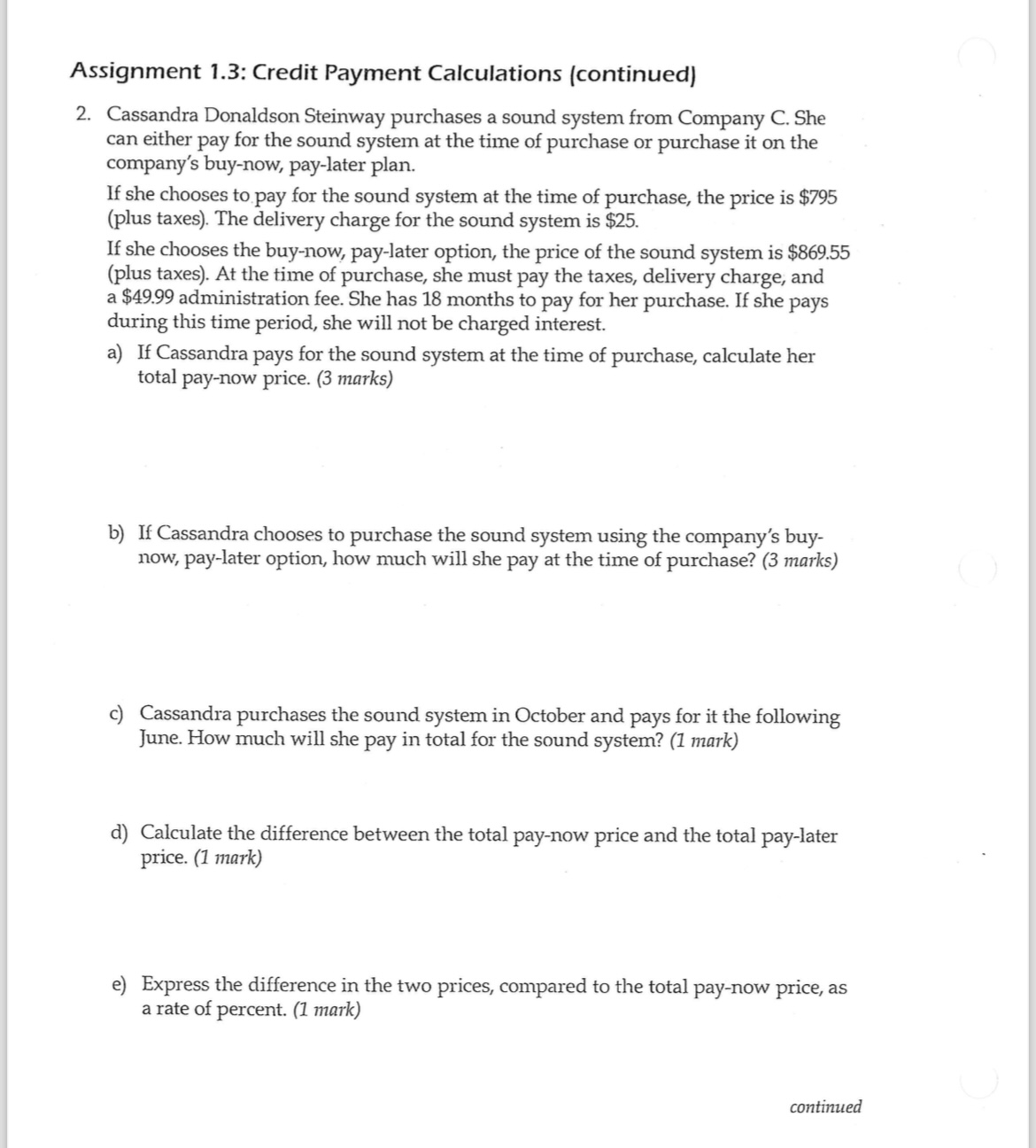 Solved Assignment 1.3: Credit Payment Calculations | Chegg.com