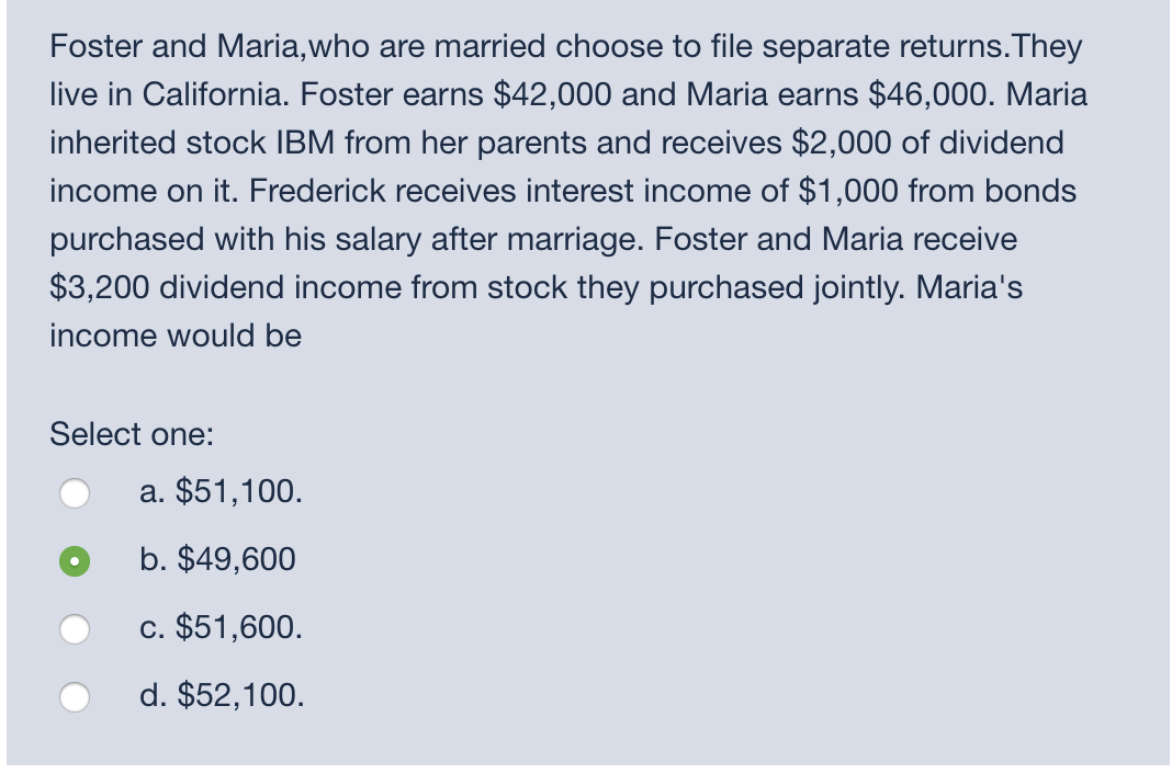Solved Foster and Maria, who are married choose to file | Chegg.com