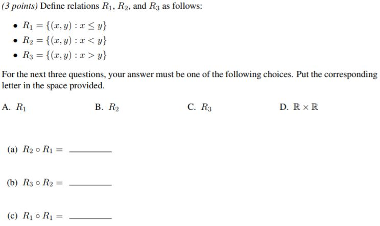 Solved (3 points) Define relations R1, R2, and R3 as | Chegg.com