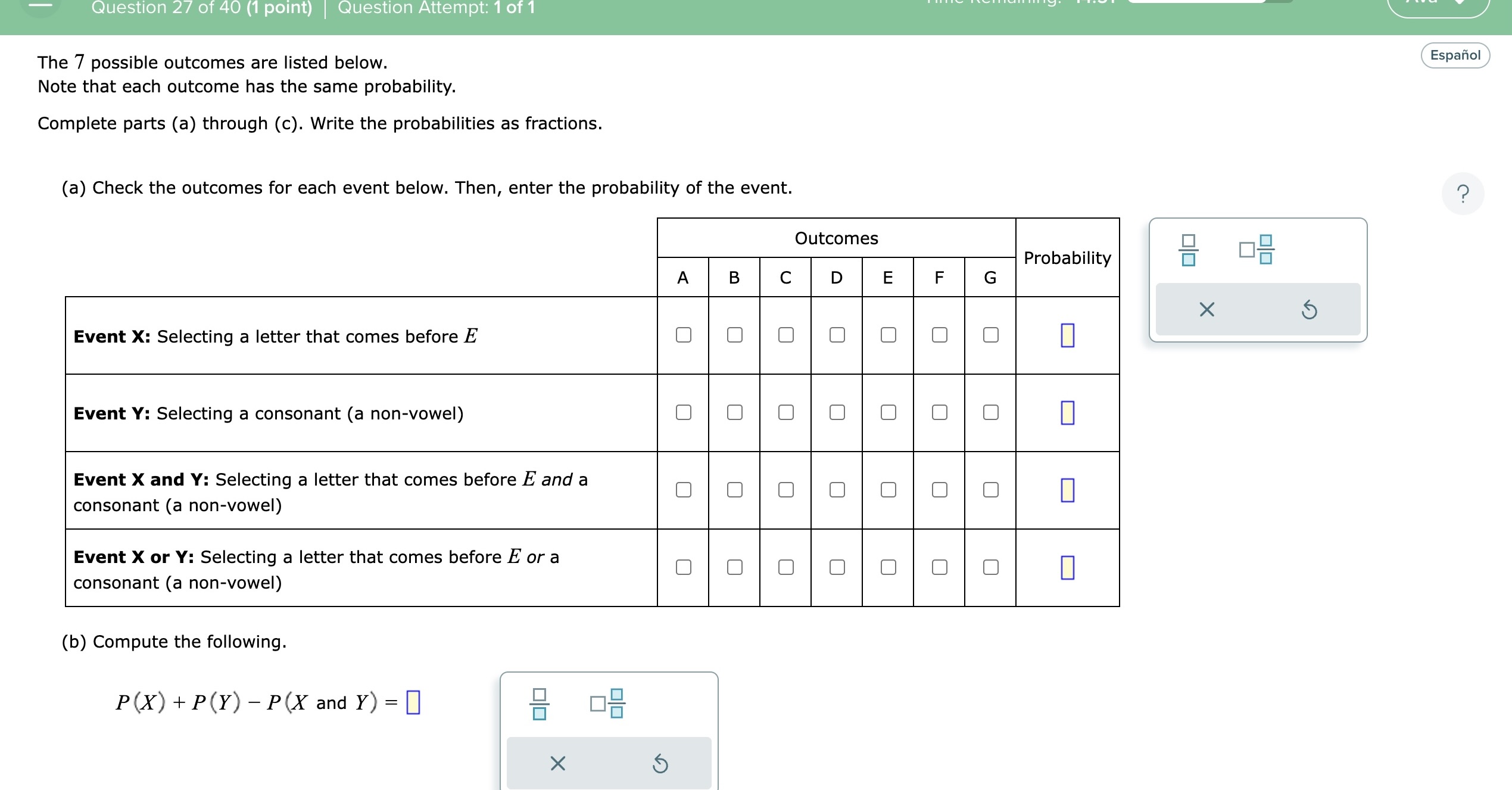 Solved The 7 possible outcomes are listed below. Note that | Chegg.com
