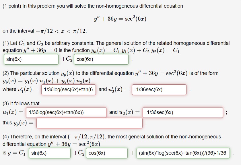 Solved (1 point) In this problem you will solve the | Chegg.com
