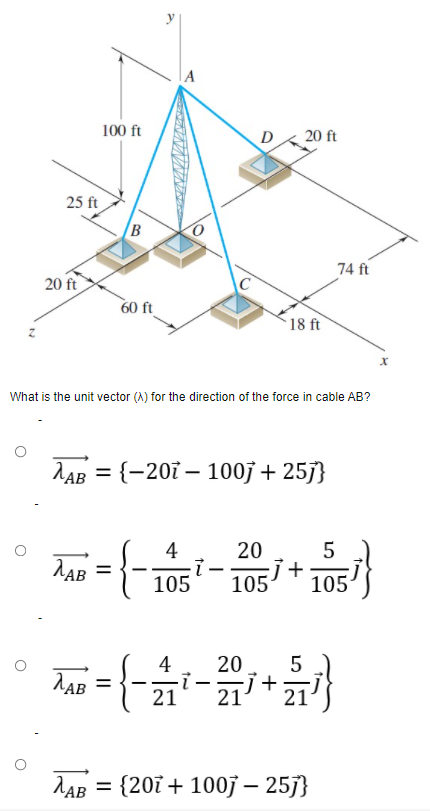 Solved y A 100 ft D 20 ft 25 ft B o 74 ft 20 ft C 60 ft 18 | Chegg.com
