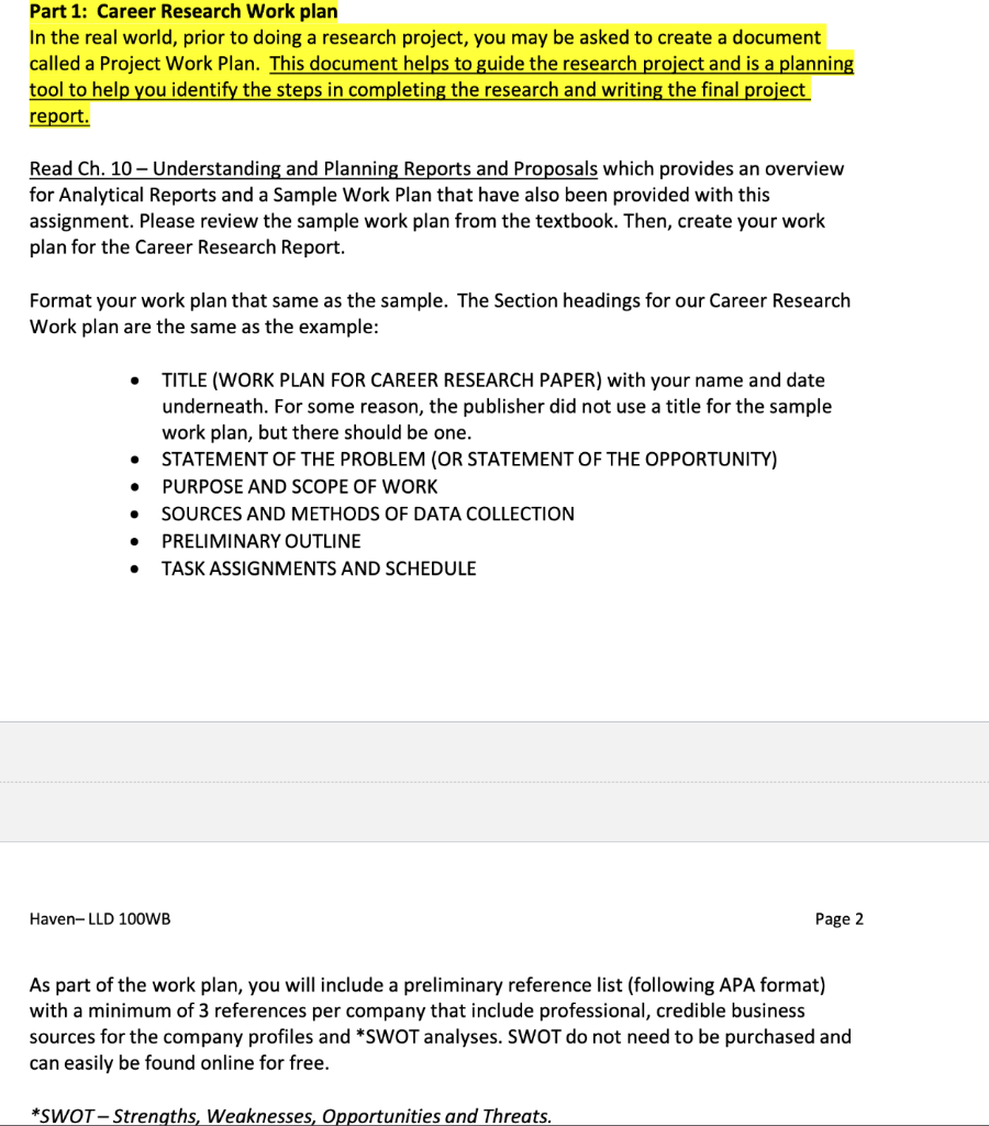 Part 1: Career Research Work plan In the real world, | Chegg.com