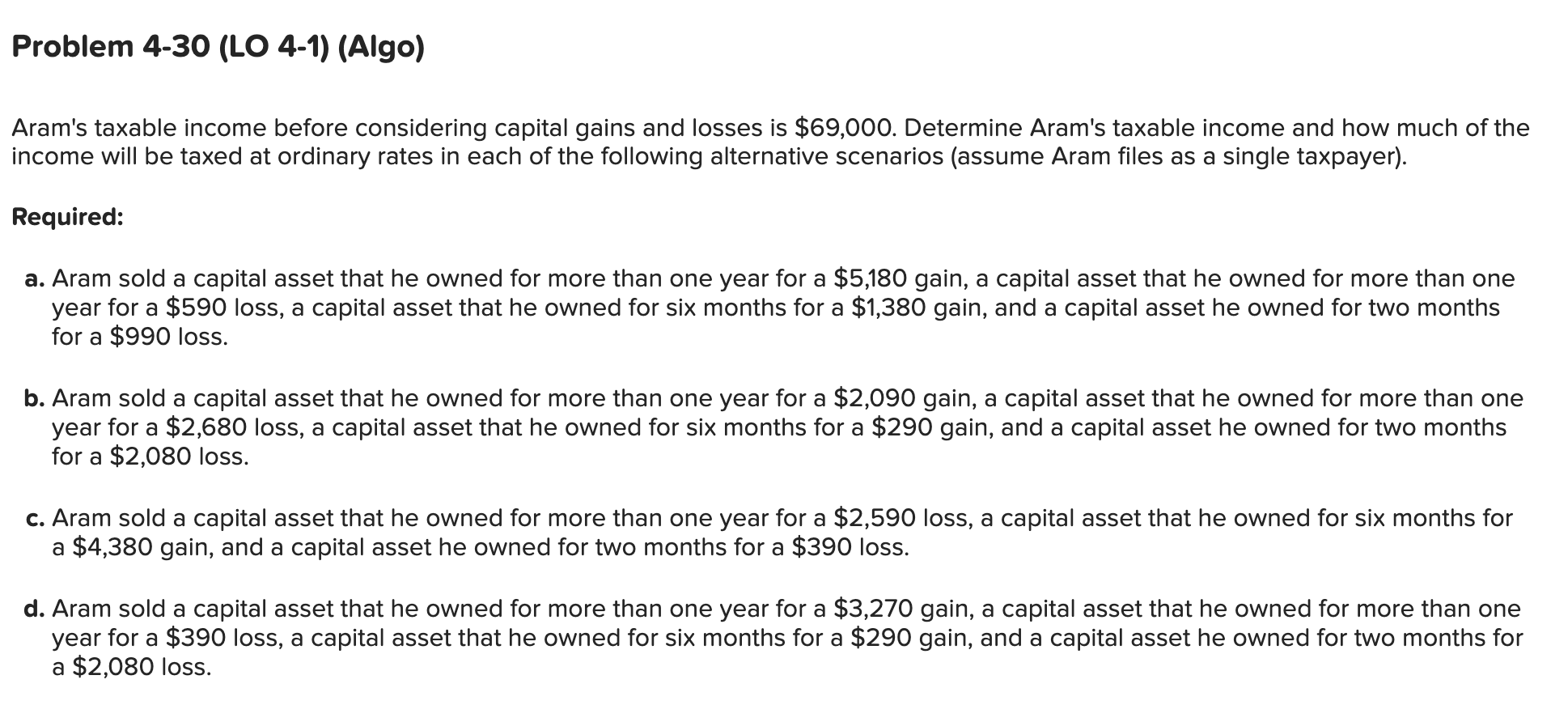 Solved Problem 4-30 (LO 4-1) (Algo) Aram's taxable income | Chegg.com