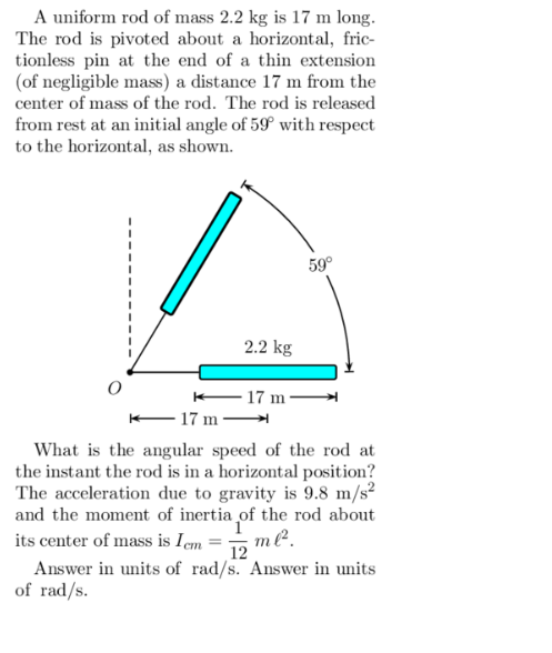 Solved A uniform rod of mass 2.2 ﻿kg is 17 ﻿m long.The rod | Chegg.com