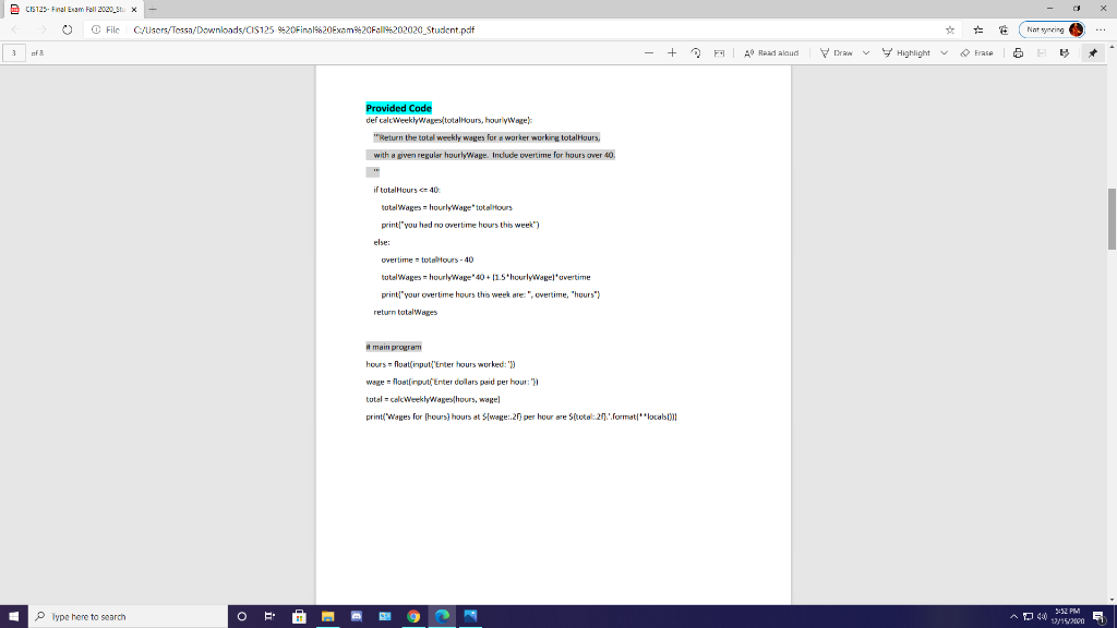 Solved PC15125- Final Exam Fall 2020_tux O File | Chegg.com