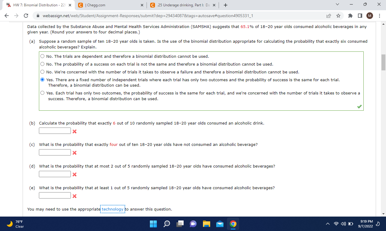 Solved Data collected by the Substance Abuse and Mental | Chegg.com