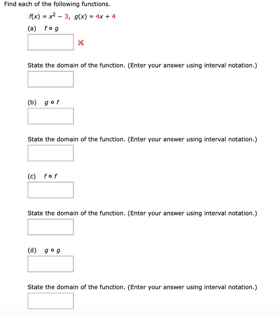 Solved Find each of the following functions. f(x) = x2 – 3, | Chegg.com