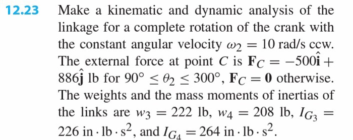Make a kinematic and dynamic analysis of the linkage | Chegg.com