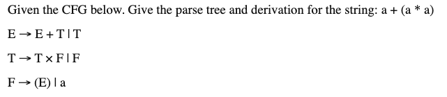 Solved Given the CFG below. Give the parse tree and | Chegg.com