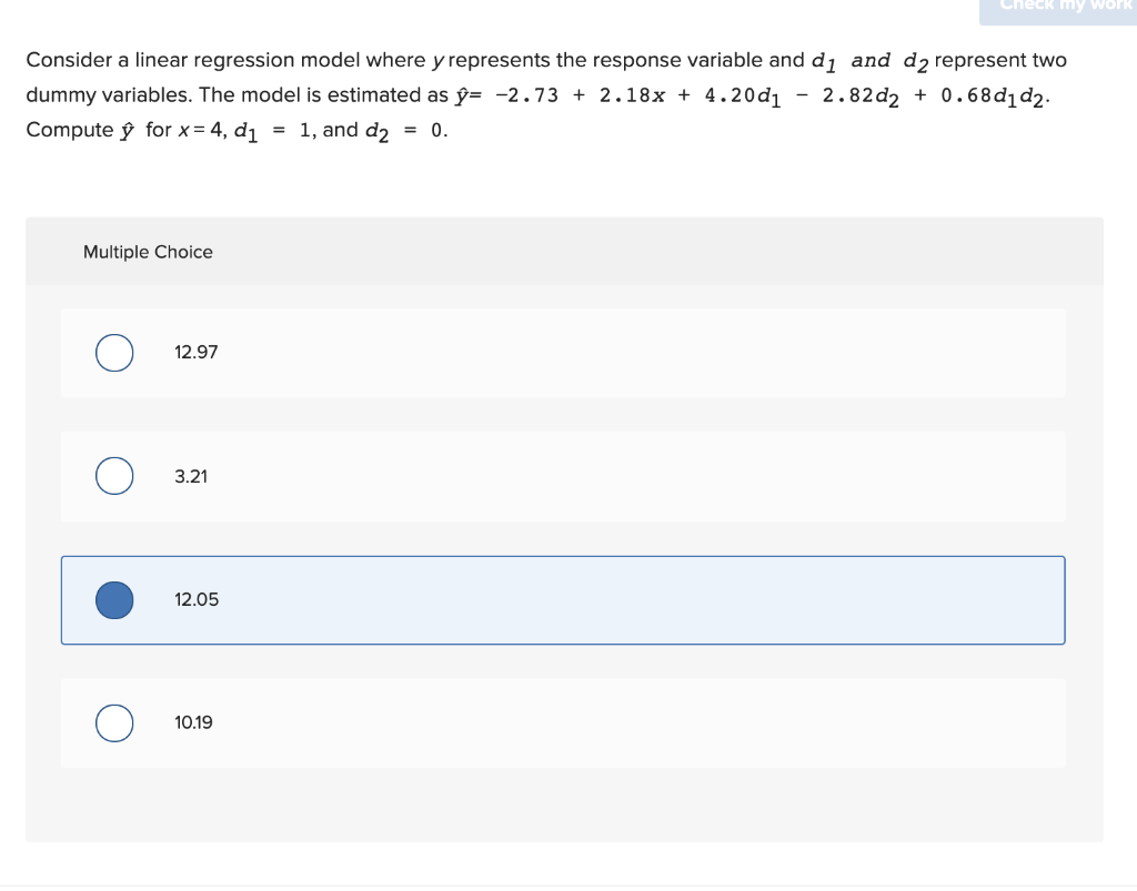 Solved Check my work Consider a linear regression model | Chegg.com