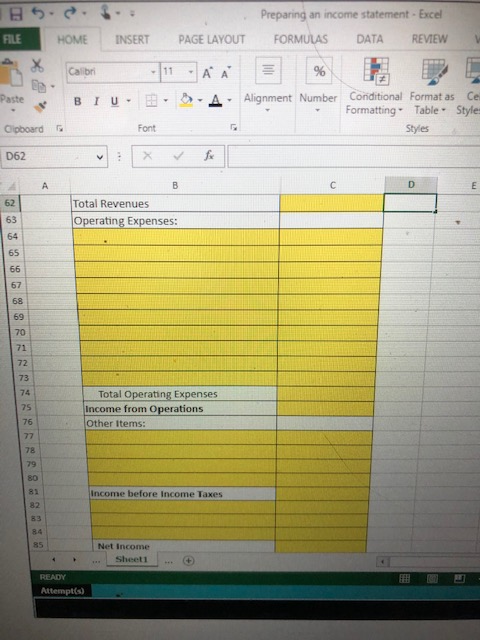 Preparing an Income Statement using Excel's SUM, | Chegg.com