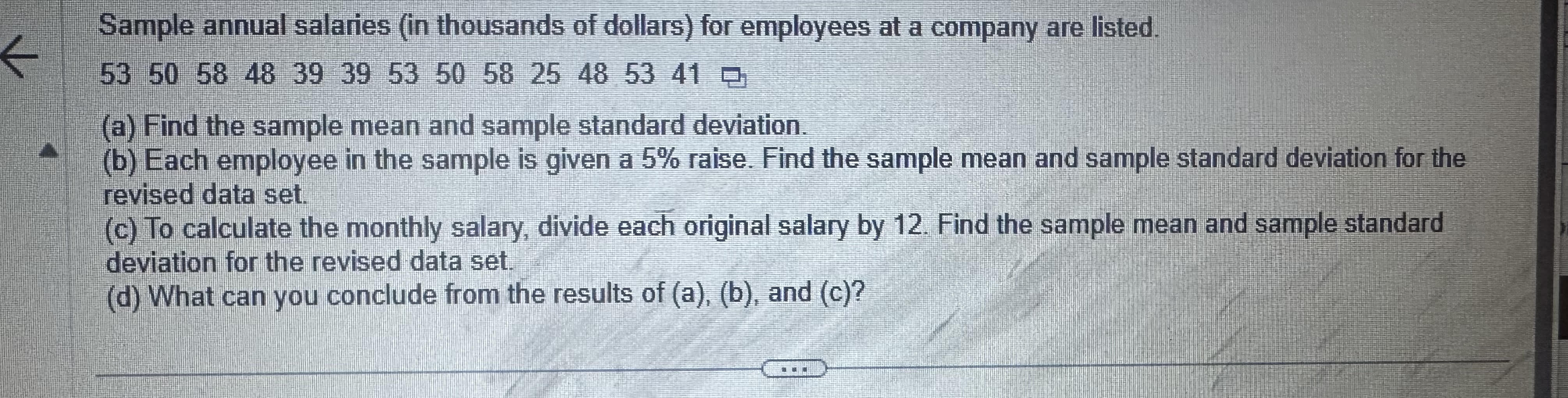 Solved Sample annual salaries (in thousands of dollars) for | Chegg.com