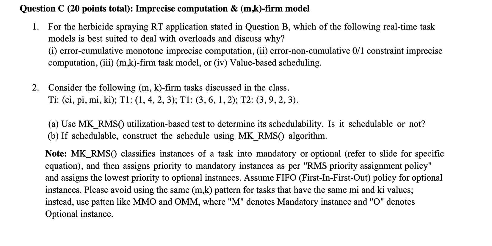 Solved Question C 20 points Total Imprecise Computation