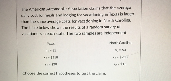 Solved The American Automobile Association claims that the | Chegg.com