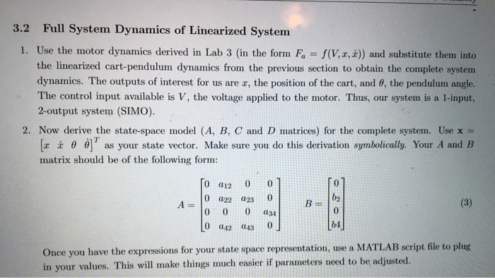 3.2 Full System Dynamics of Linearized System 1. Use | Chegg.com