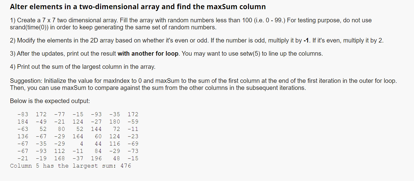Solved Alter elements in a two-dimensional array and find | Chegg.com
