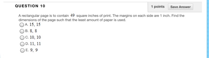 Solved A rectangular page is to contain 49 square inches of | Chegg.com