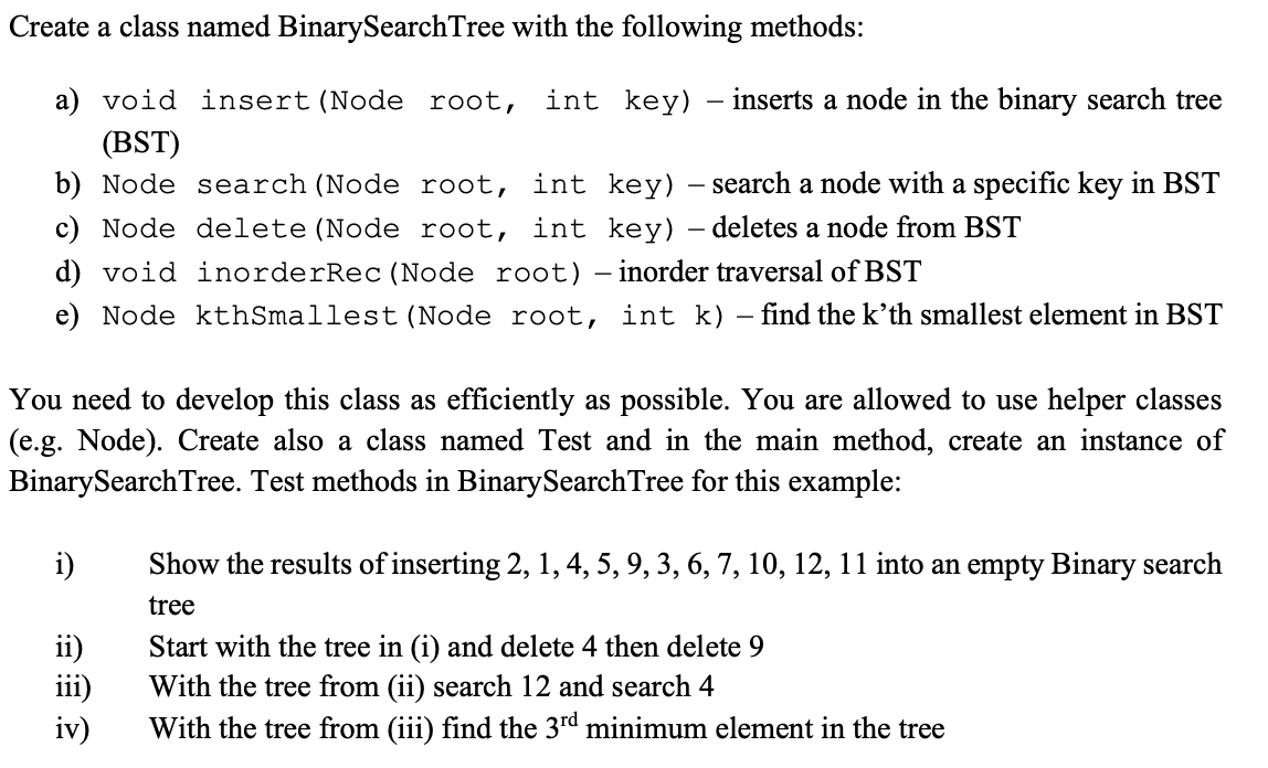 Create a class named BinarySearchTree with the | Chegg.com