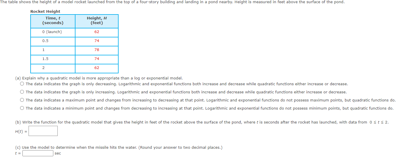 Solved (a) Explain why a quadratic model is more appropriate | Chegg.com