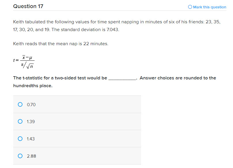 Solved Question 17 O Mark this question Keith tabulated the | Chegg.com