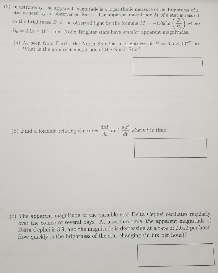 Solved In astronomy, the apparent magnitude is a logarithmic | Chegg.com
