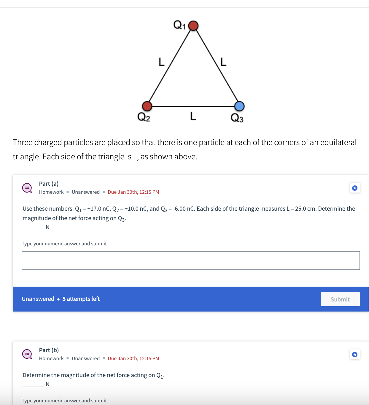 Solved Three charged particles are placed so that there is | Chegg.com