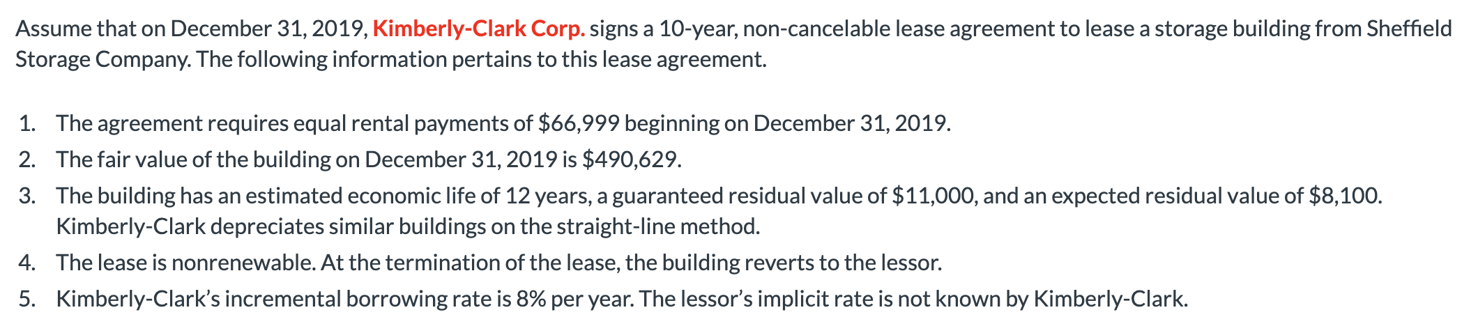 Solved Assume that on December 31, 2019, Kimberly-Clark | Chegg.com