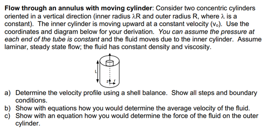 Solved Flow through an annulus with moving cylinder: | Chegg.com