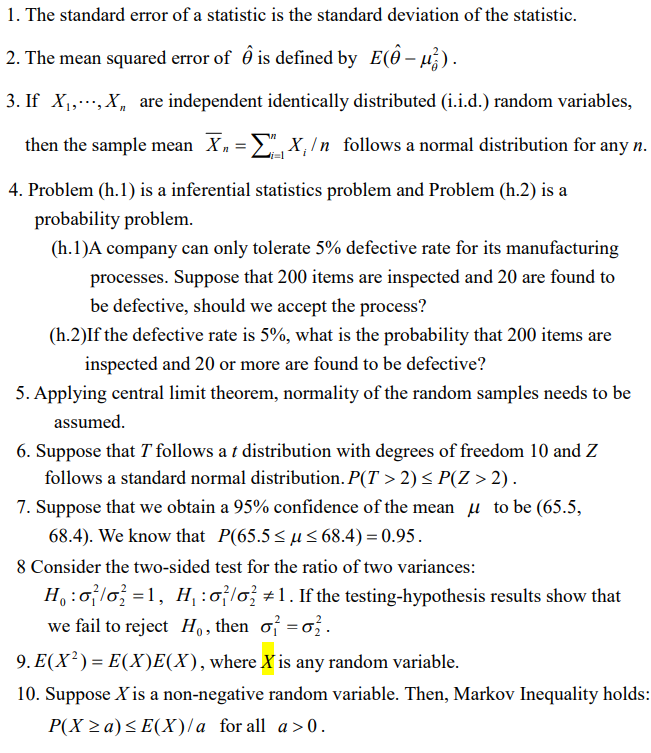 Solved 1. The standard error of a statistic is the standard | Chegg.com