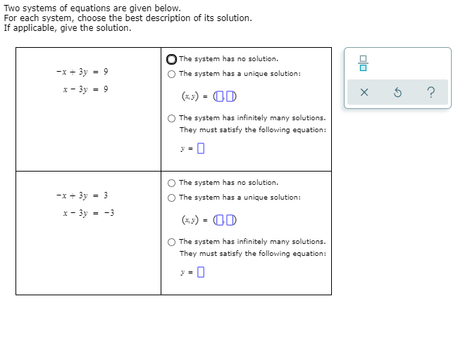 Solved Two systems of equations are given below. For each | Chegg.com