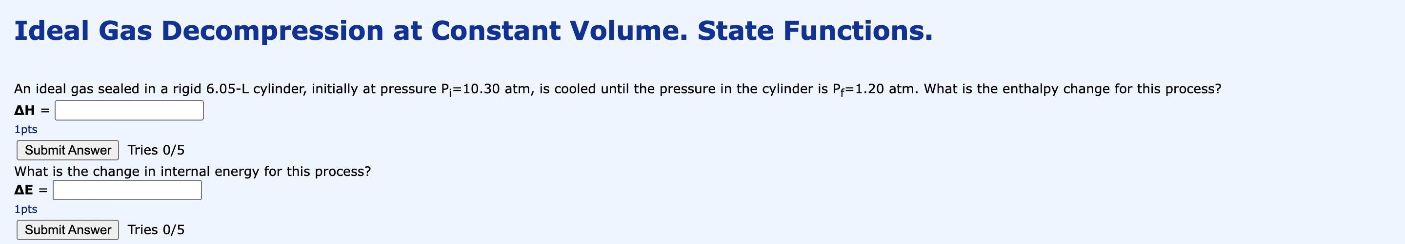 Solved Ideal Gas Decompression at Constant Volume. State | Chegg.com