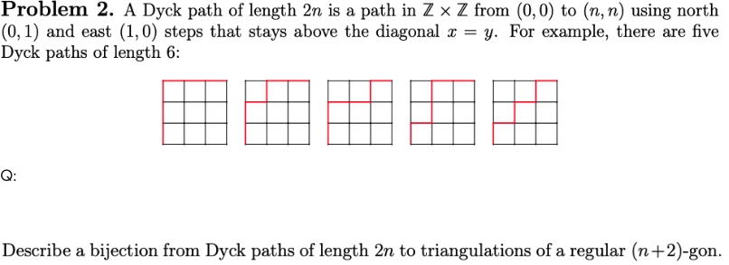 Problem 2. A Dyck path of length 2n is a path in Z×Z | Chegg.com