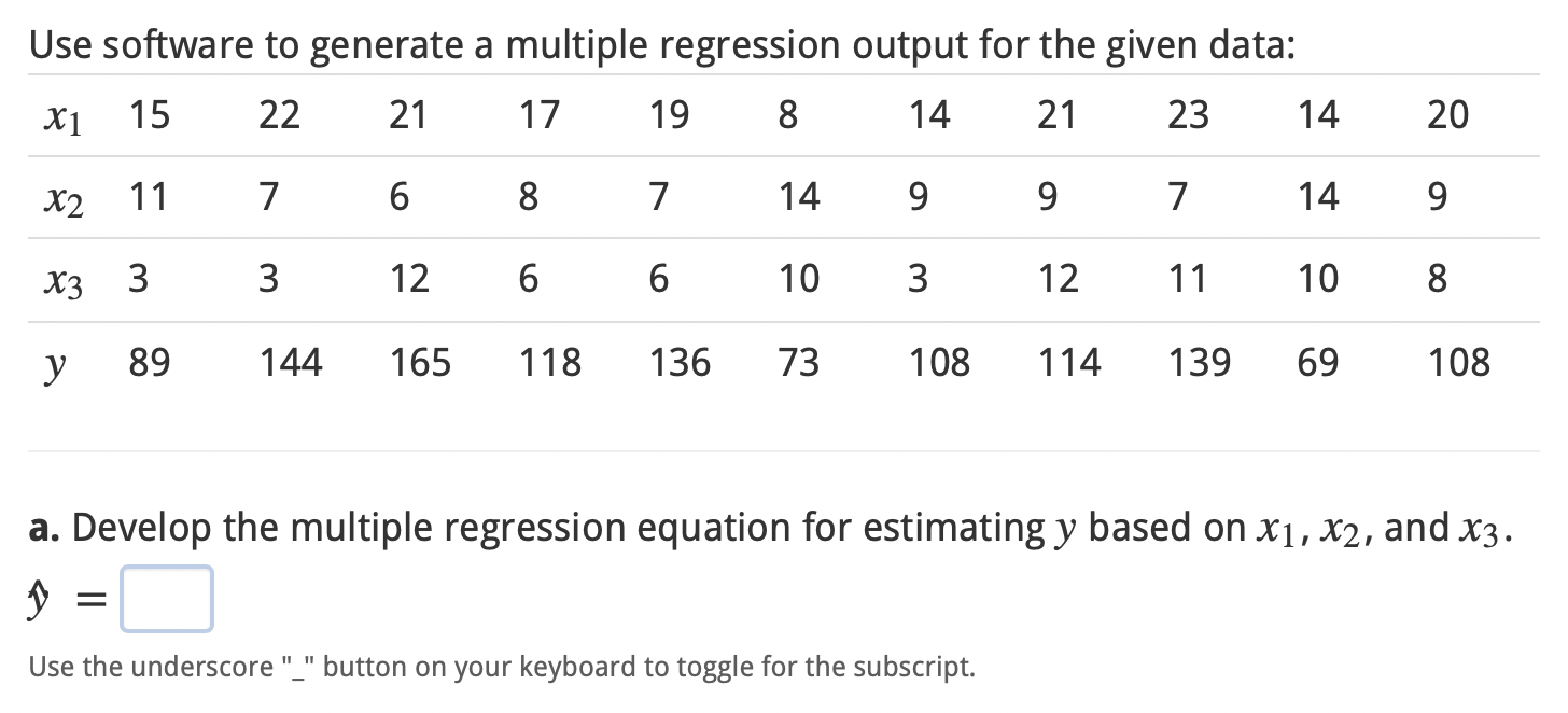 Solved Use software to generate a multiple regression output | Chegg.com