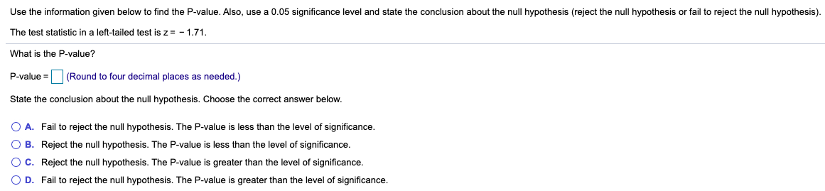 Solved Use the information given below to find the P-value. | Chegg.com