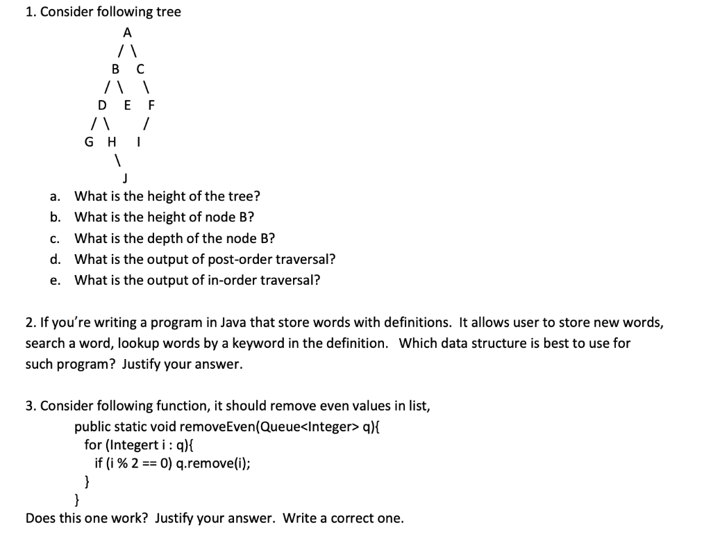 Solved 1. Consider following tree A / B C Il D E F / G H I | Chegg.com