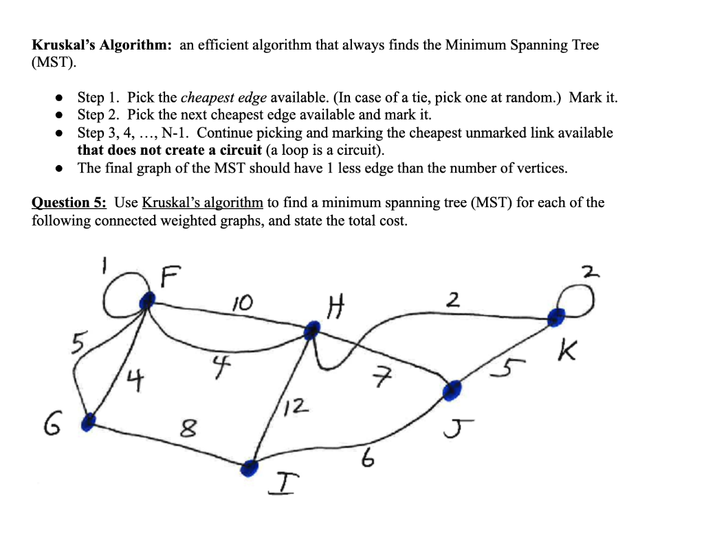 Kruskal's Algorithm: an efficient algorithm that | Chegg.com