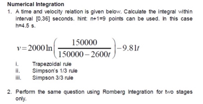 Solved Numerical Integration 1. A time and velocity relation | Chegg.com