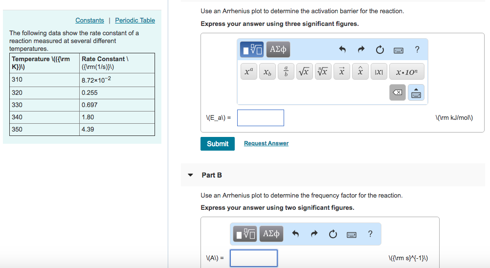 Solved Use an Arrhenius plot to determine the activation | Chegg.com