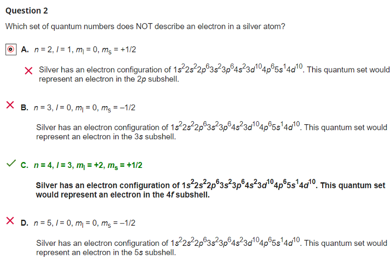 Solved Which set of quantum numbers does NOT describe an | Chegg.com