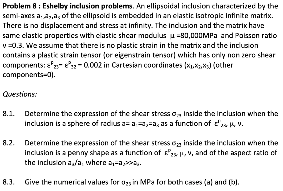 Problem 8 : Eshelby inclusion problems. An | Chegg.com