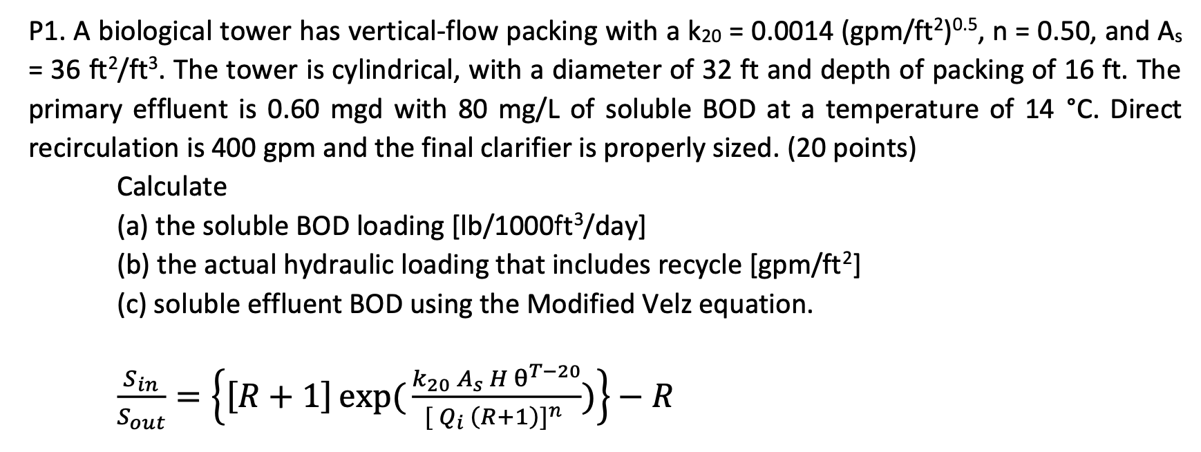 = P1. A biological tower has vertical-flow packing | Chegg.com